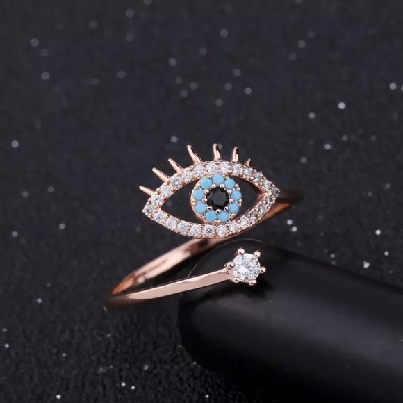 Jewelry | New Rose Gold Turquoise Adjustable Evil Eye Ring | Poshmark